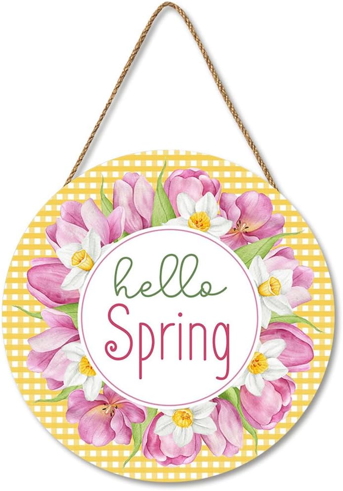 Amazon.com : Chunful Hello Spring Door Sign for Front Door 11.8 Inches ...