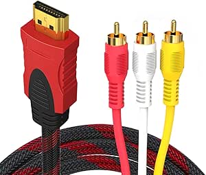 MMOBIEL HDMI to 3RCA Audio Video AV Cable Cord 4.5Ft/ 1.5m HD Converter Adapter Male M/M for ...