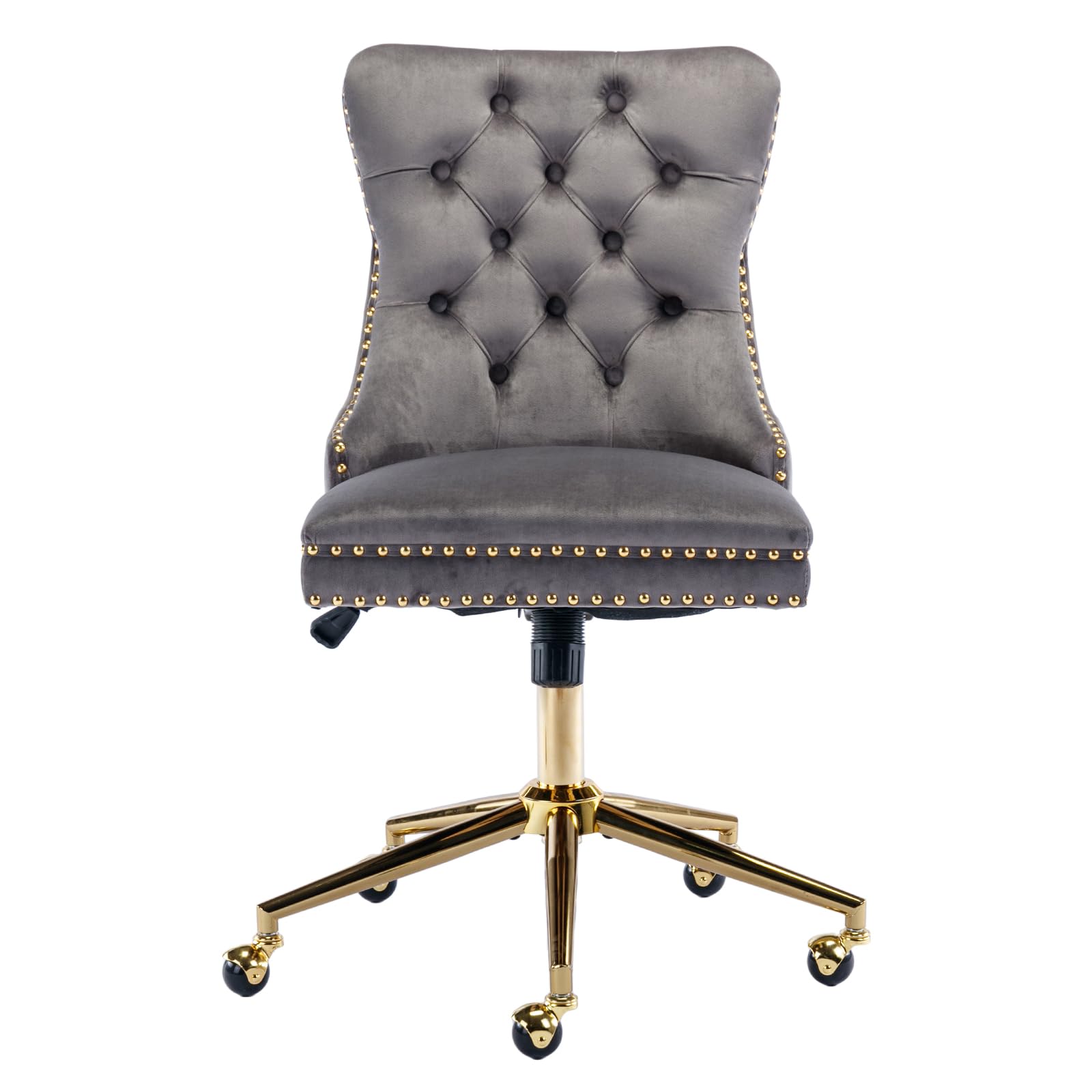 Amazon.com: Grey Velvet Home Office Desk Chair with Wheels & Gold Base ...
