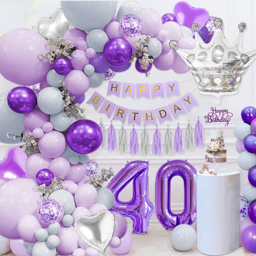 Buy Purple 40th Birthday Decorations, Pastel Purple Balloons HAPPY ...