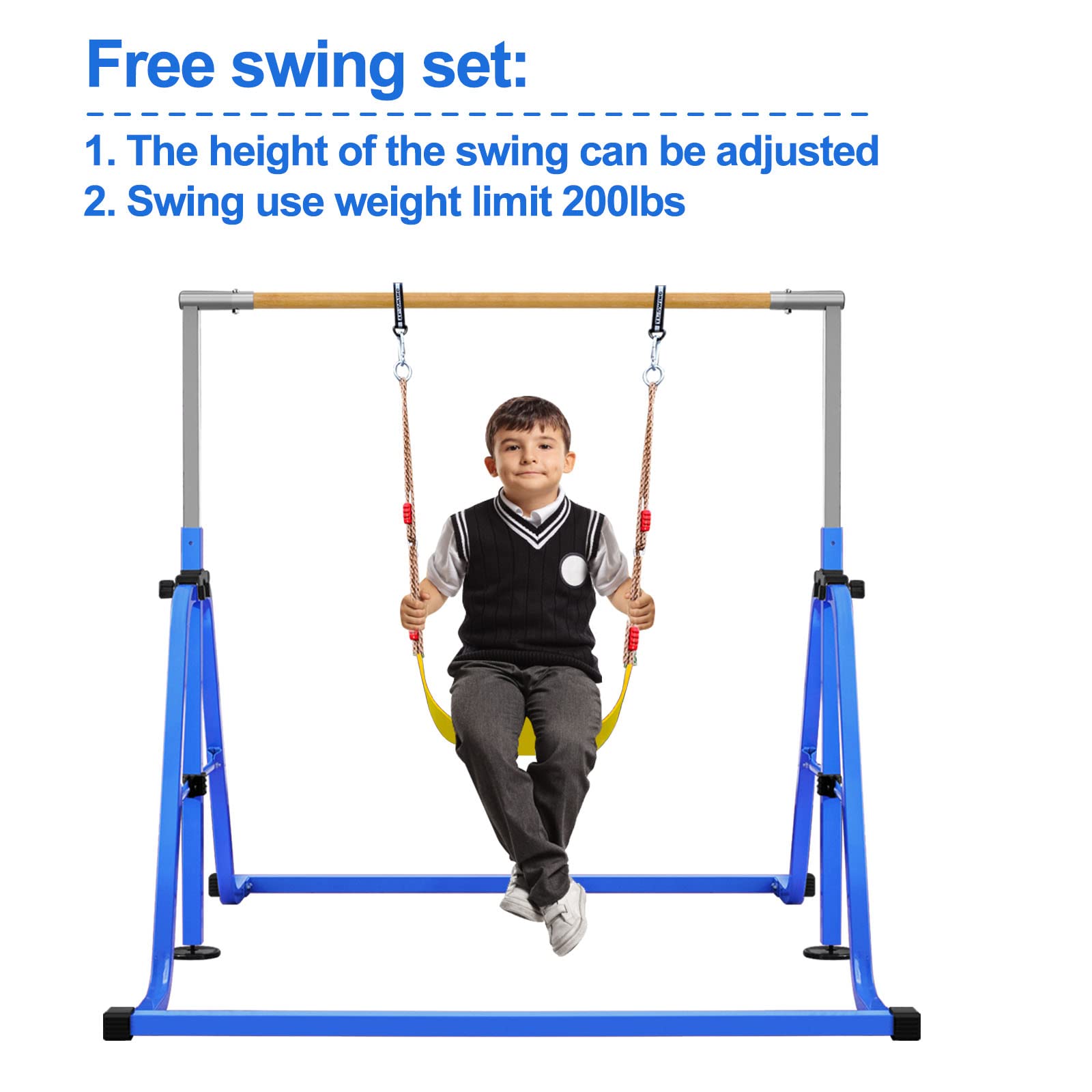 RAVS Gymnastics Bar for Kids with Swing Set, 8 Heights Adjustable Easy ...