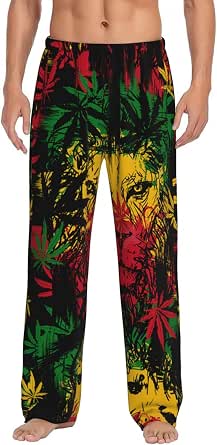Lion Head With Cannabis Marijuana Leaves Men Pajama Pants With Pockets ...