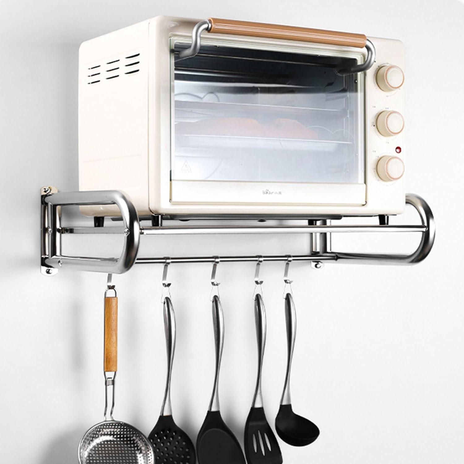 Wall-Mounted Microwave Shelf, Stainless Steel Kitchen Storage Rack with ...