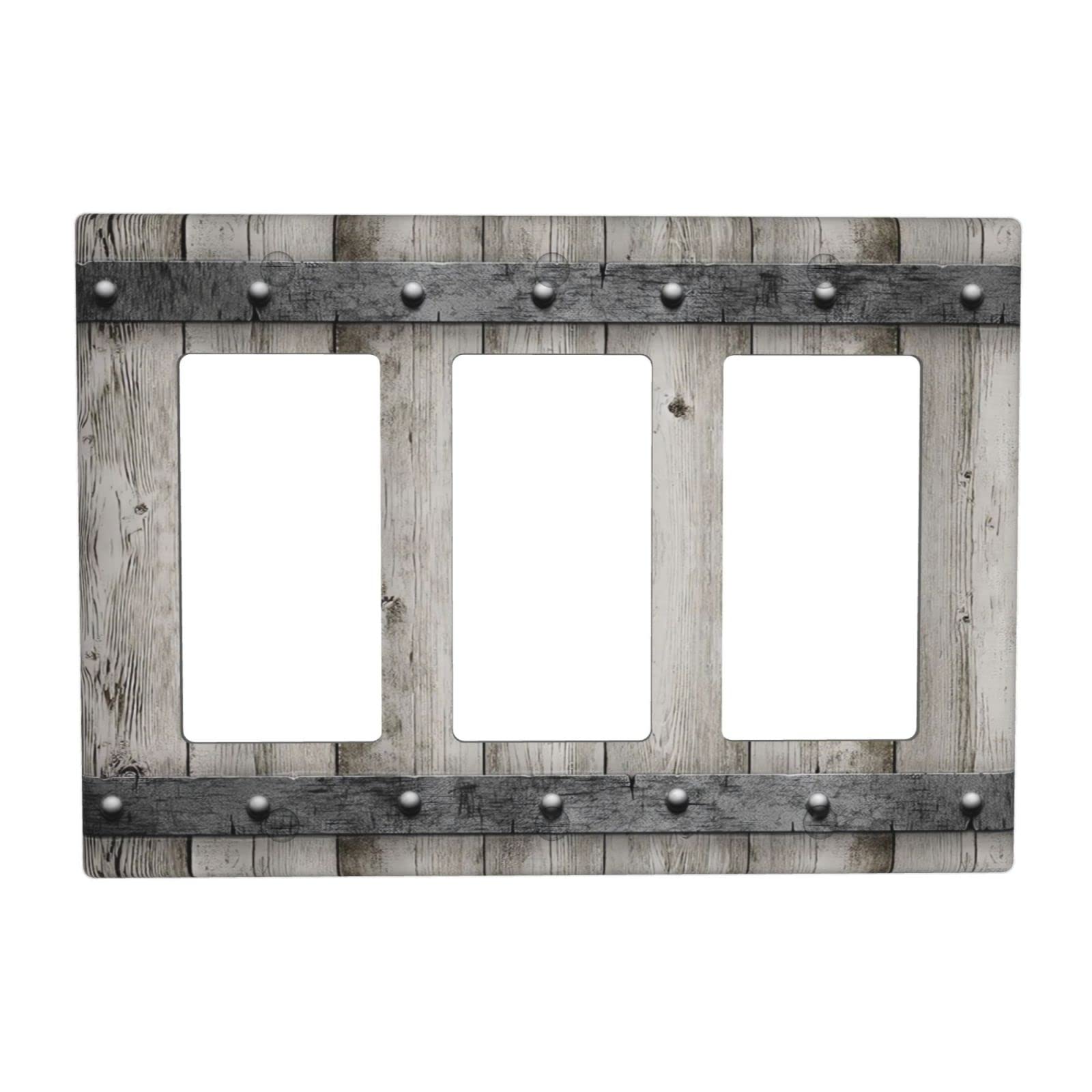 Rustic Gray Wood Print Triple Rocker Light Switch Cover Decorative ...