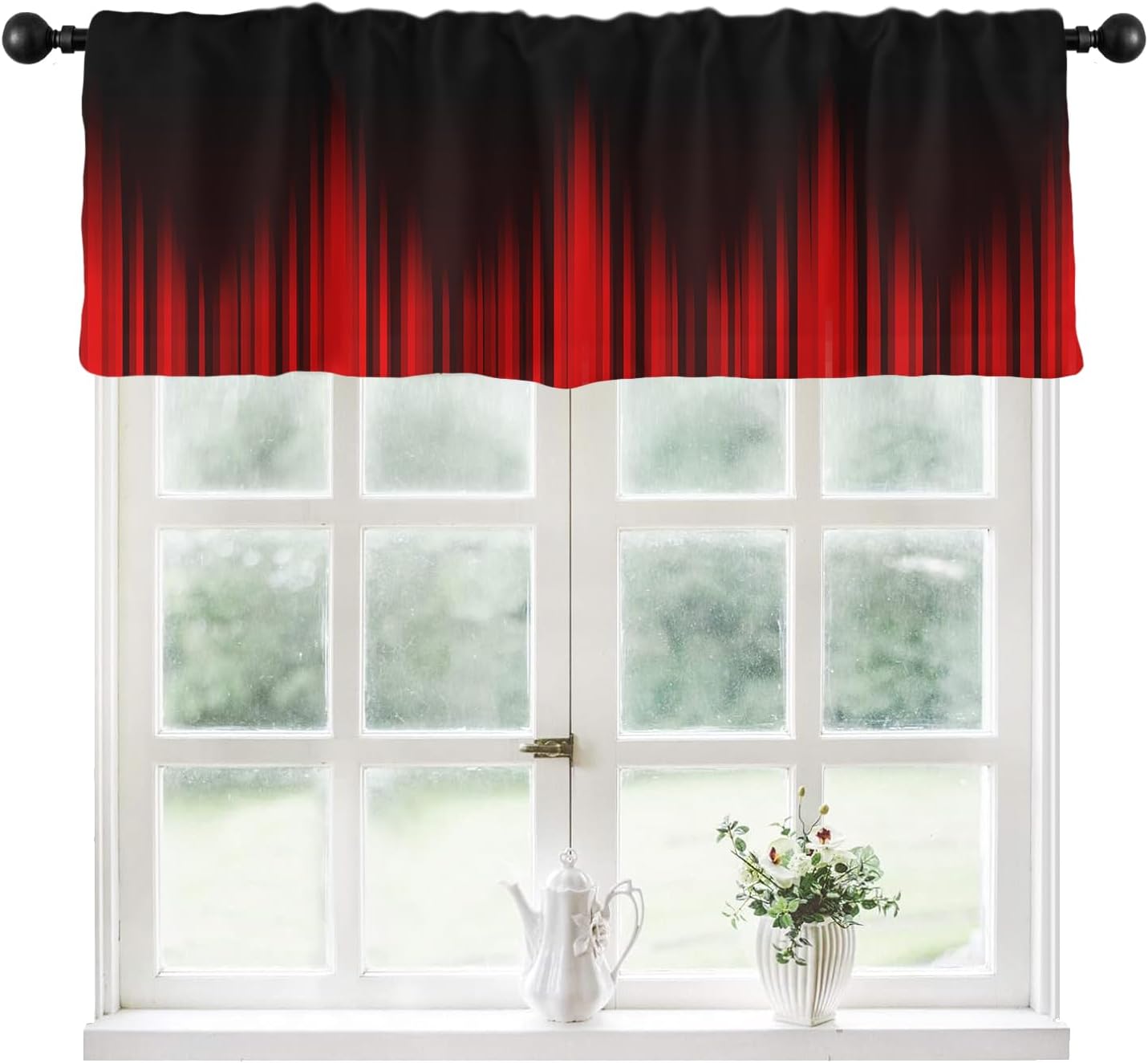 Amazon.com: Coxila Red and Black Kitchen Valance Curtain 52 x 18 Inch ...