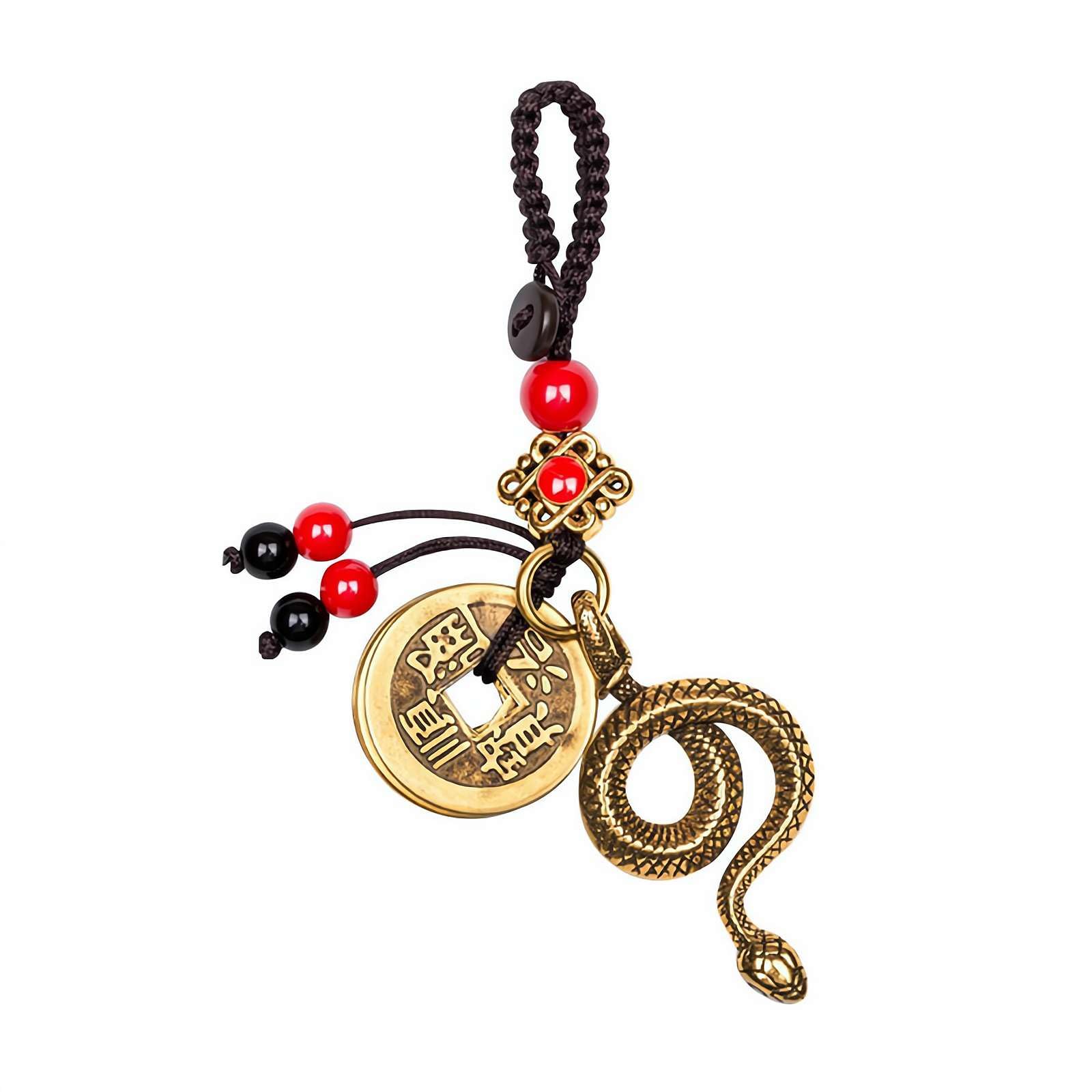 Brass Chinese Snake Statue Keychain with 5 Feng Shui Coins, 2025 Animal ...