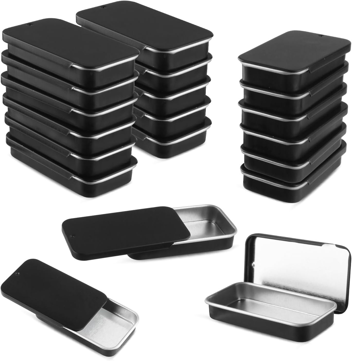 Amazon.com: 20 Pack Metal Slide Top Tin Containers Rectangular Small ...