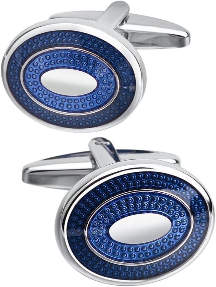 Amazon.com: Fomissky Oval Navy Blue Cufflinks for Men Silver Plated ...