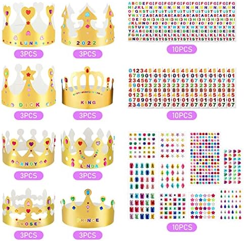 24 Pcs Paper Crowns Party Crown Golden Card Crowns With 1560 Stickers ...