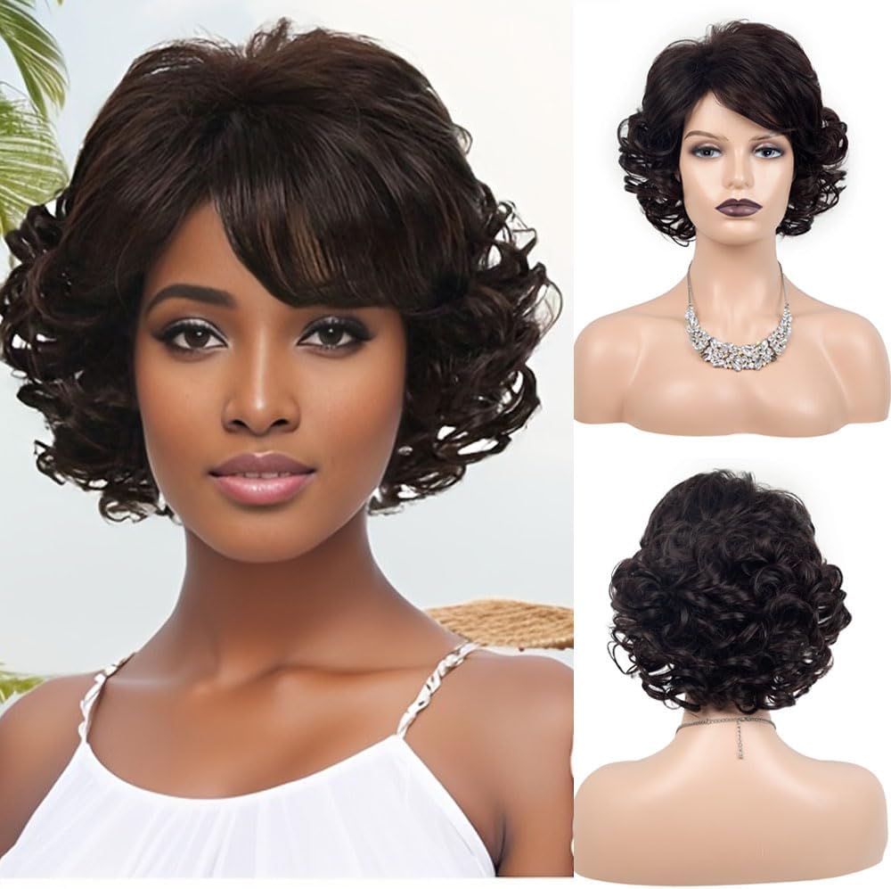 Amazon.com : Quantum Love Short Curly Bob Wigs Loose Wave Side Part Wig ...