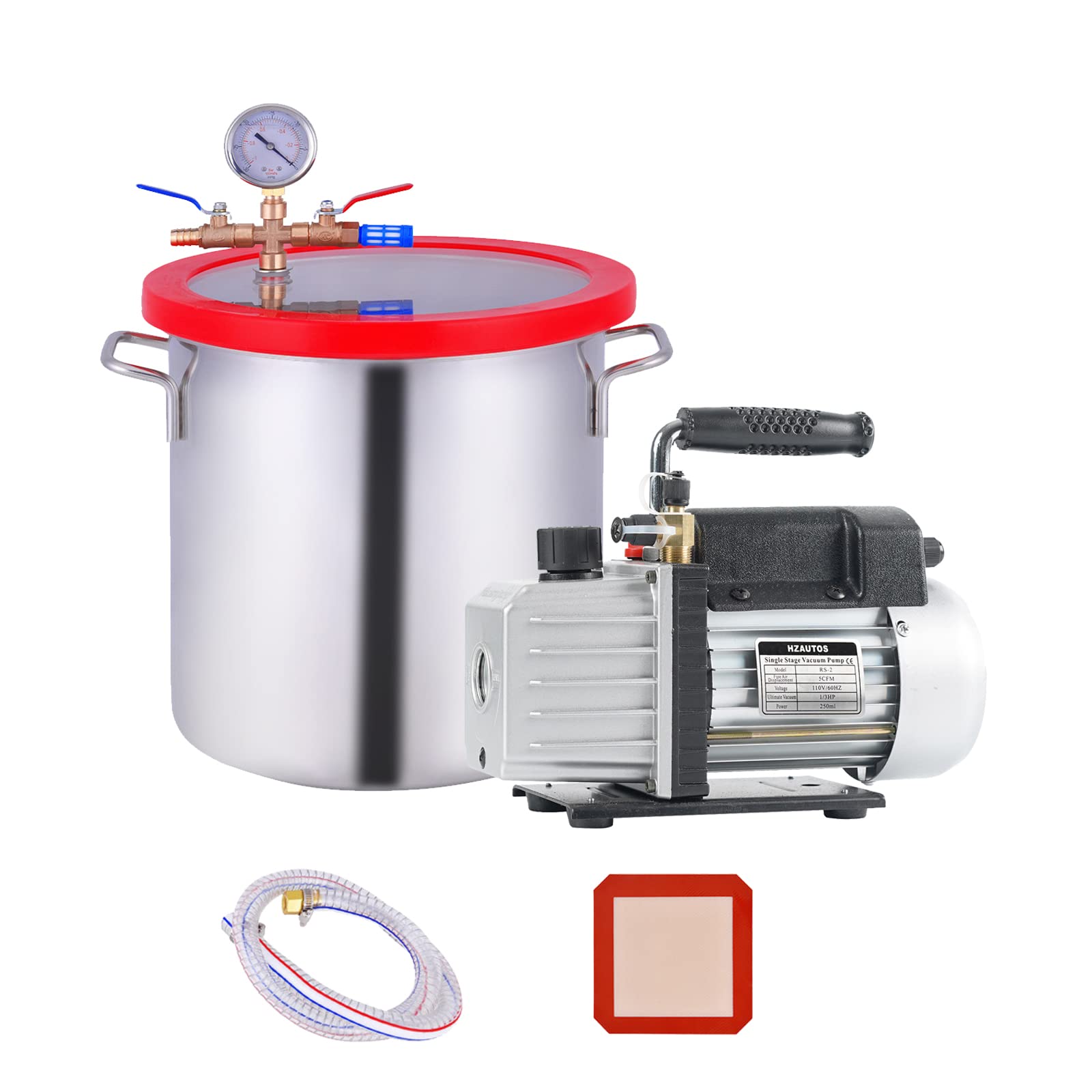 HZAUTOS 5CFM 1/3HP Single-Stage Vacuum Pump and 3 Gallon Vacuum Chamber ...
