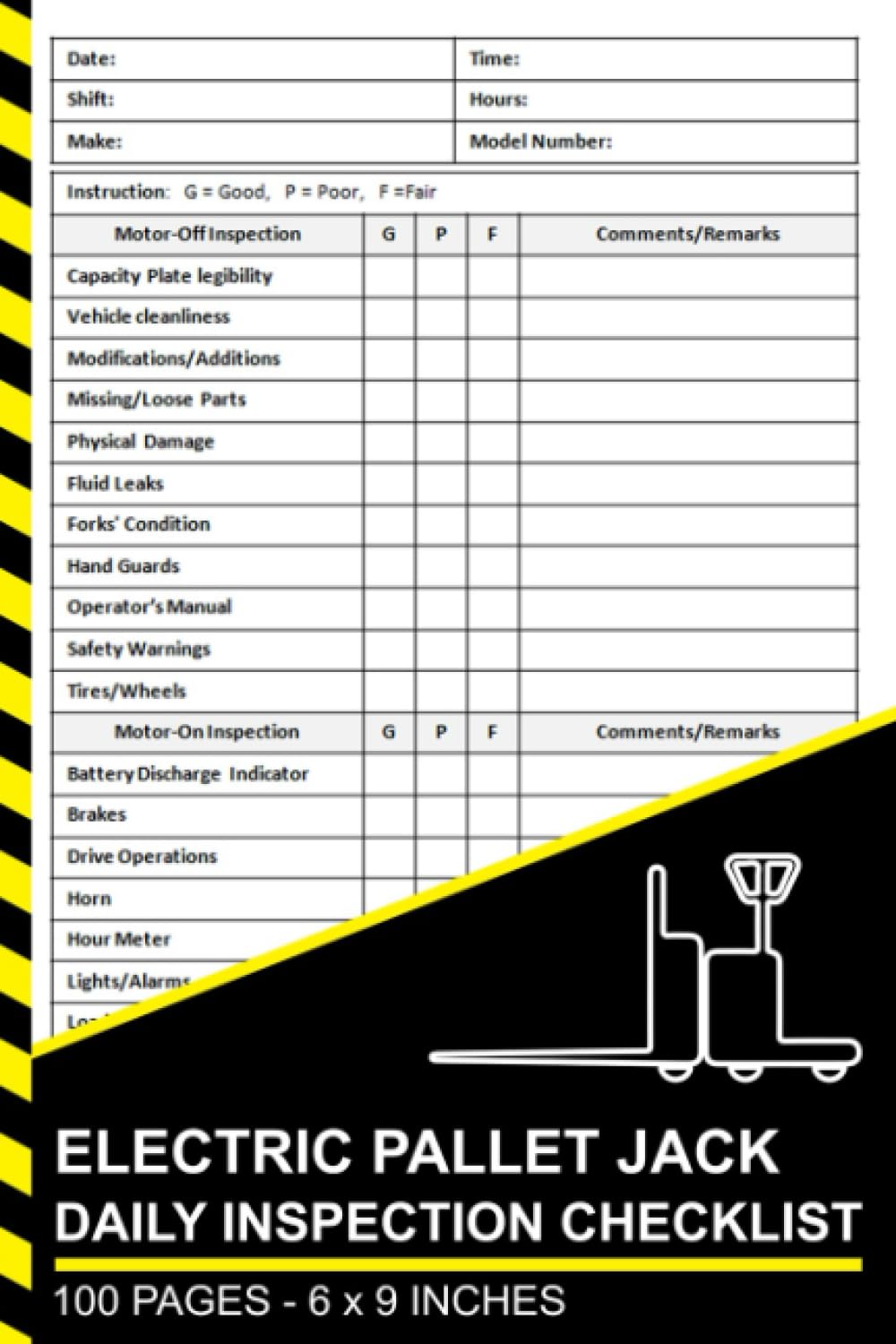 Amazon.com: Electric Pallet Jack Daily Inspection Checklist: Powered ...