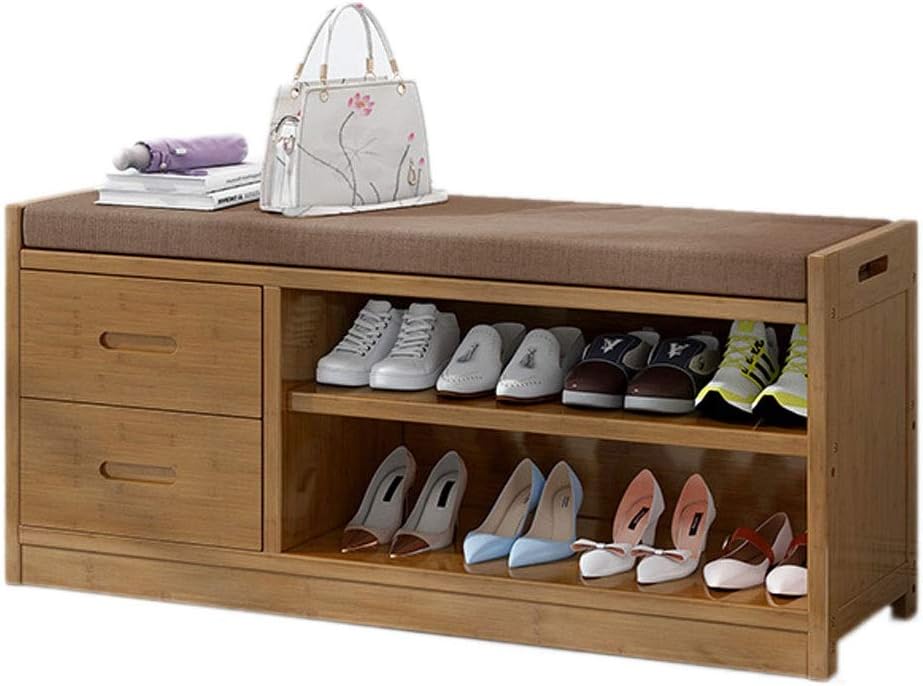 Amazon.com: Wood Storage Bench with Drawer 2-Tier Adjustable Hallway ...