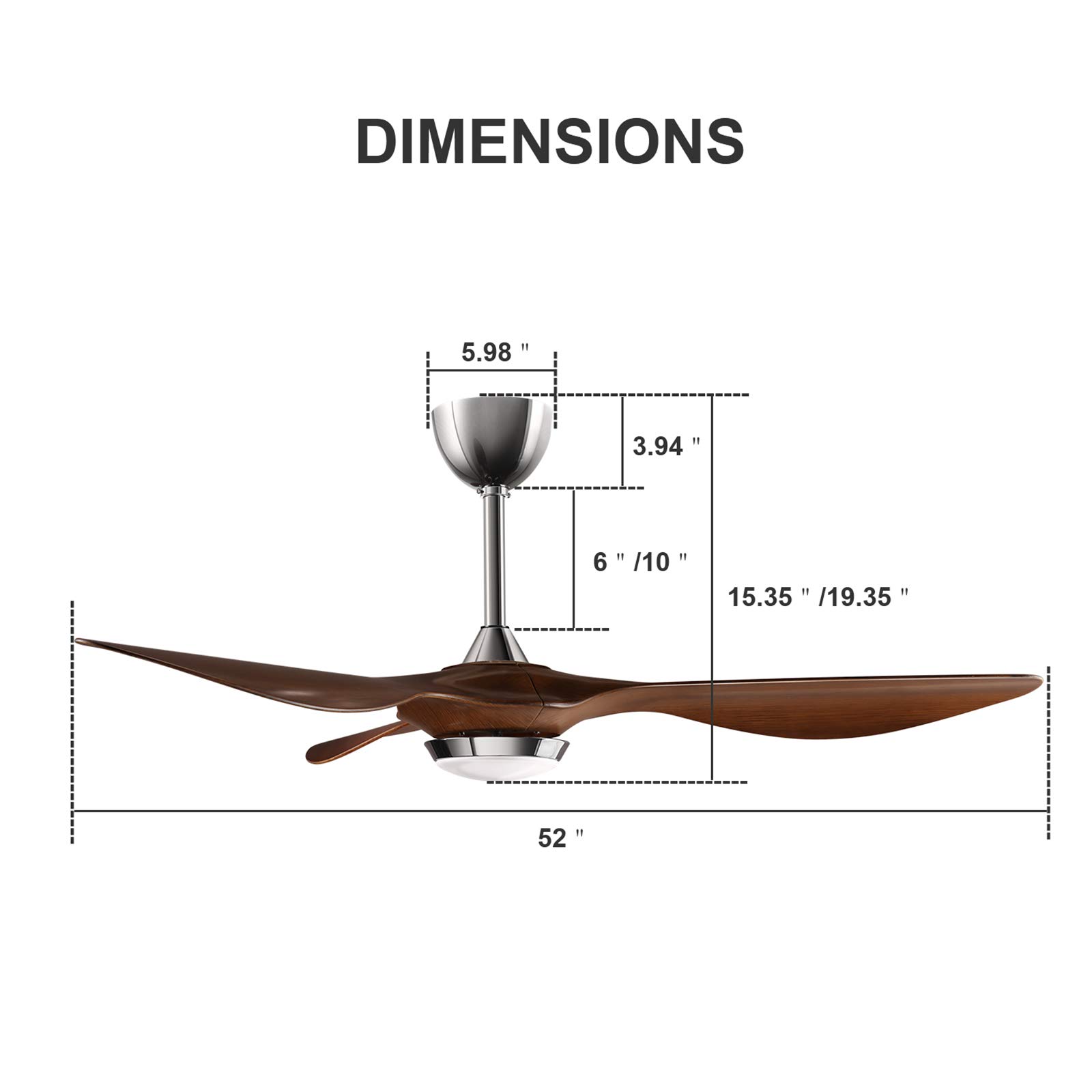 reiga 52-in Ceiling Fan with Dimmable LED Light Kit Remote Control ...