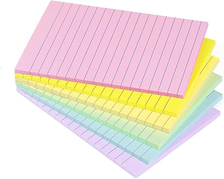 Amazon.com : Lined Sticky Notes 4X6 in Pastel Ruled Post Stickies ...