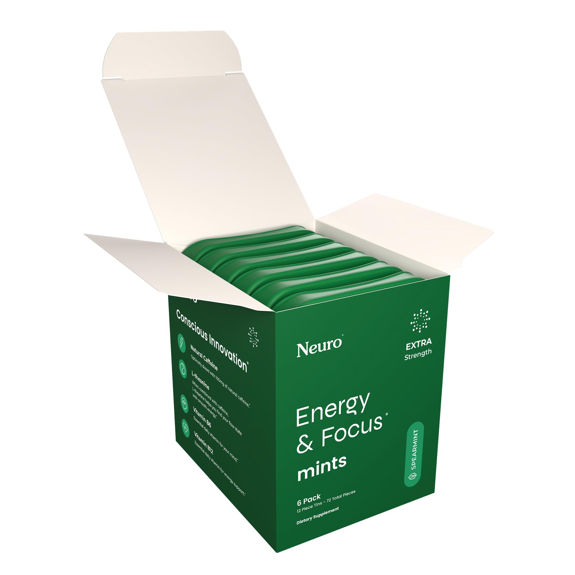 Neurogum Extra Strength Energy And Focus Mints Spearmint 72 Pieces ...