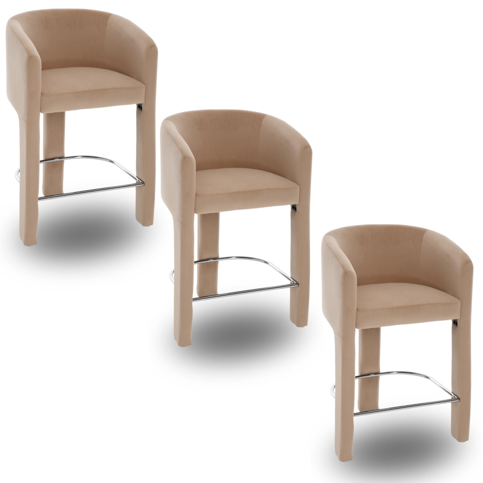 Amazon.com: Guyou Modern 26” Barstools Set of 3, Khaki Velvet ...