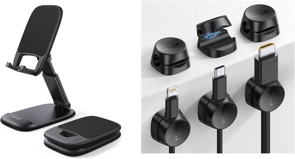 Amazon.com: Lamicall Desk Phone Stand + 1s Lock Spring Cord Clips ...