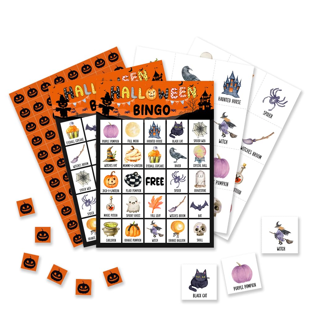 Amazon.com: Foosproea Halloween Bingo Cards, Halloween Bingo Games for ...