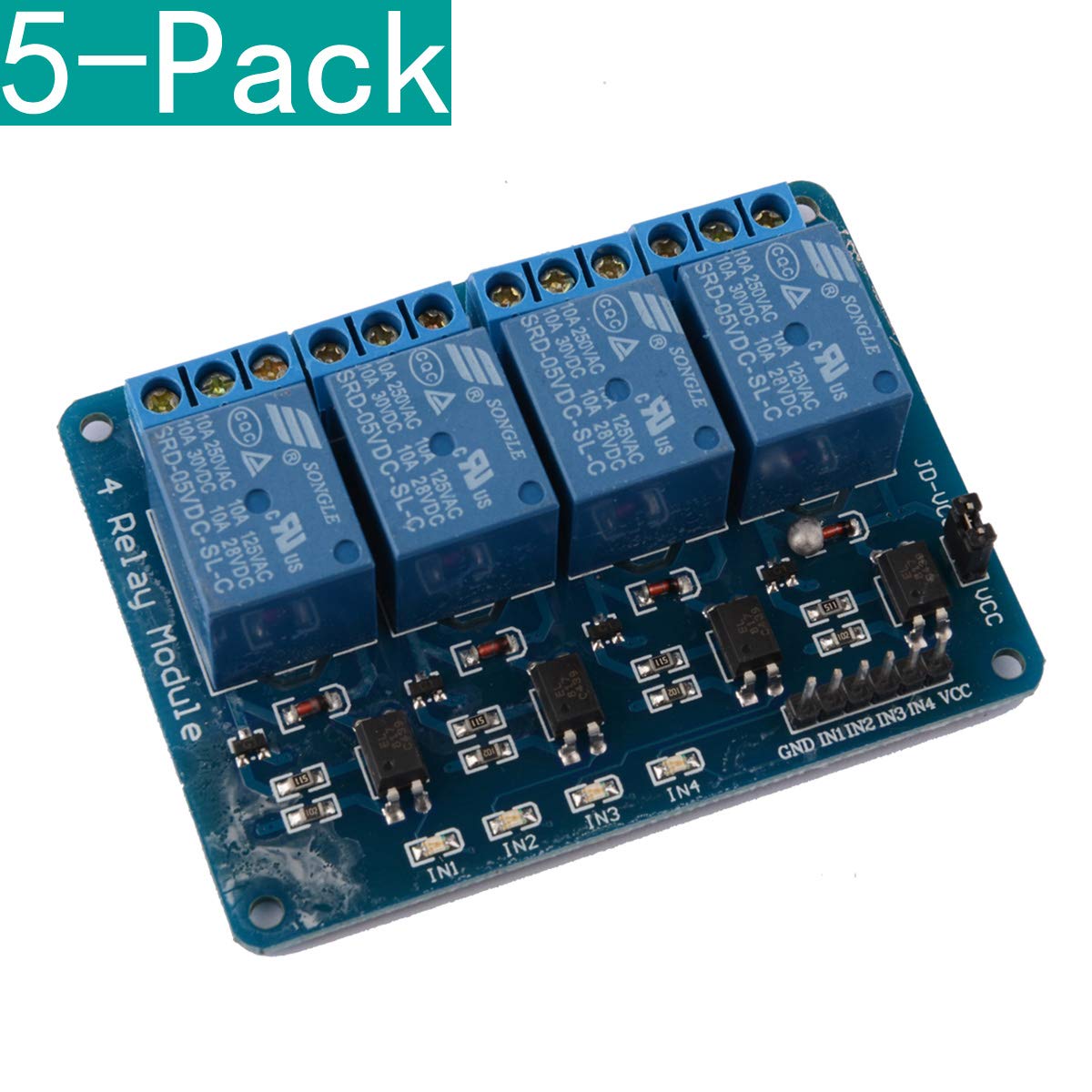 Buy YOUMILE 5 Pack 4-Channel DC 5V Safety Relay Shield Module Board with Optocoupler for Arduino ...