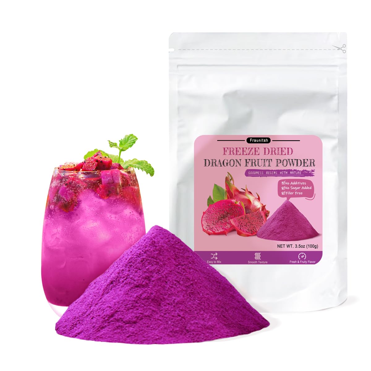Amazon.com: Fraunitsh Dragon Fruit Powder 3.52oz | Freeze Dried Pink ...