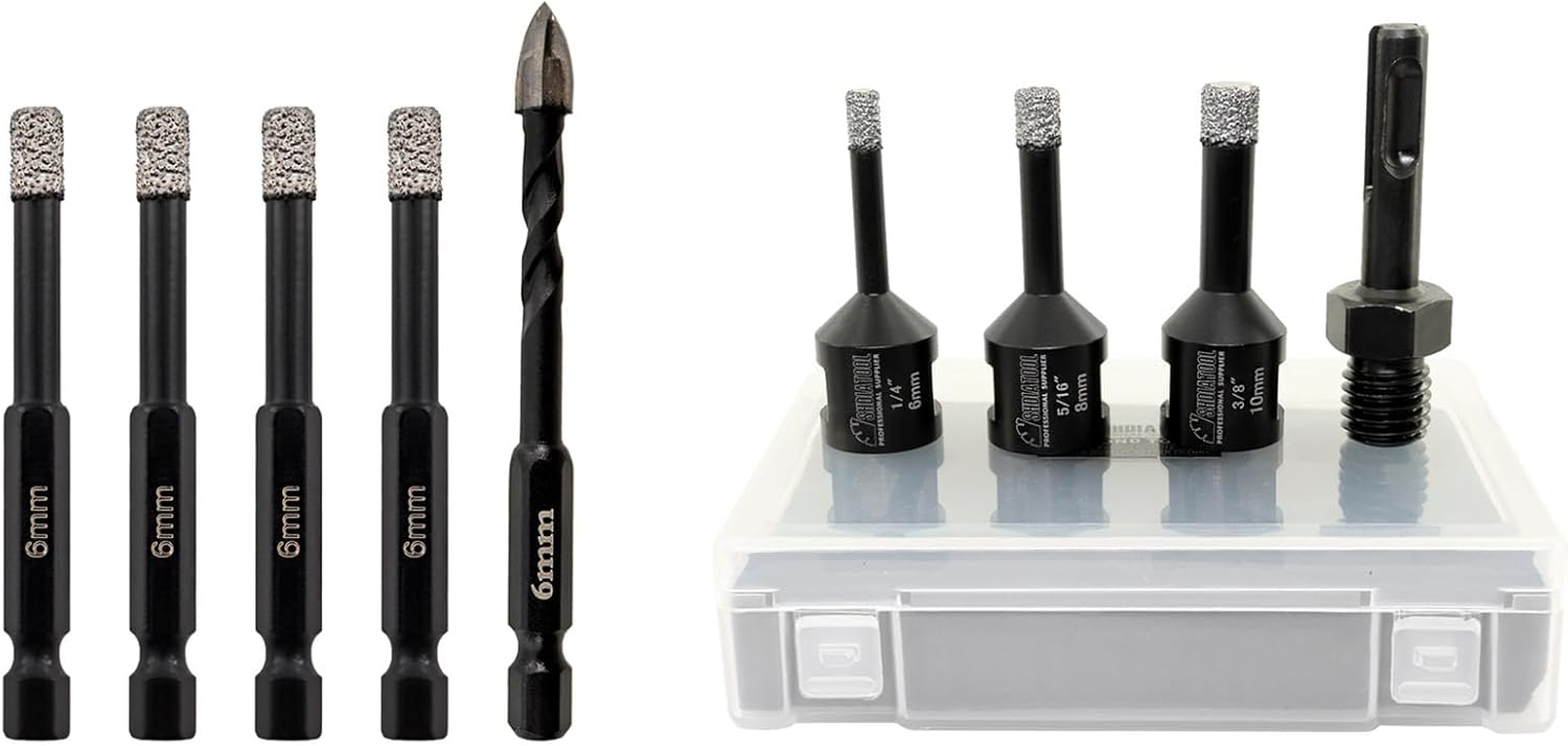 SHDIATOOL Dry Diamond Drill Bits Set 4pcs 1/4" Tile Drill Core Bits for ...