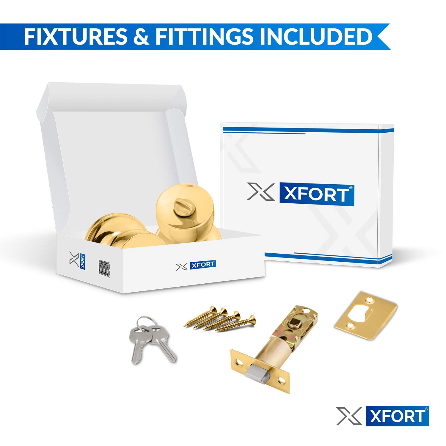 Buy XFORT® Entrance Knob Set Polished Brass, Tulip Design Door Lock for ...