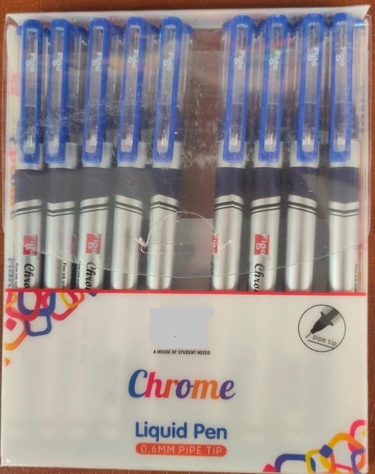 Figo Chrome Liquid Pen, 0.6mm Pipe Tip, Pack of 10, Blue : Amazon.in ...