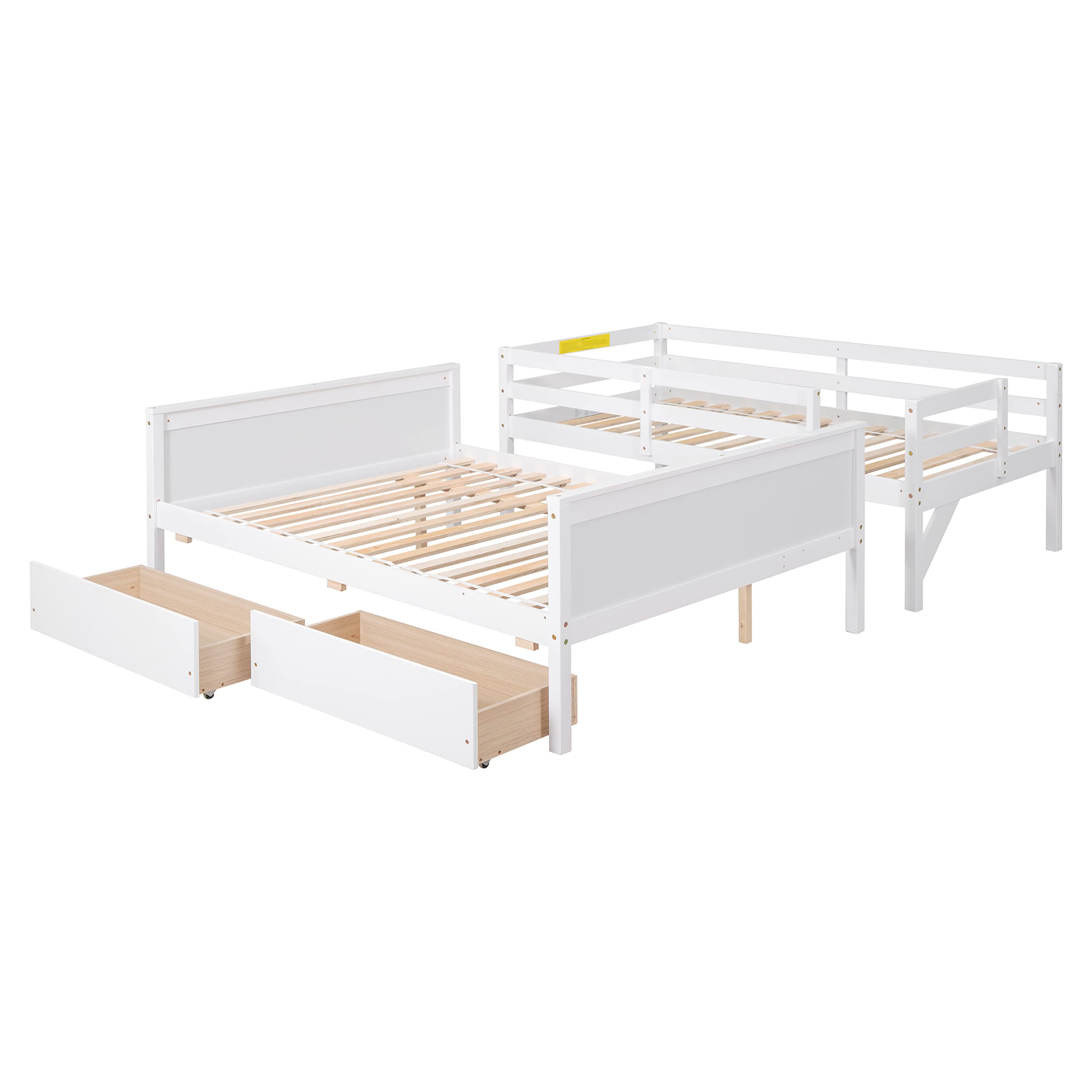 Twin Over Full Bunk Bed with Slide, Storage Drawers and 3-Tier Shelves ...