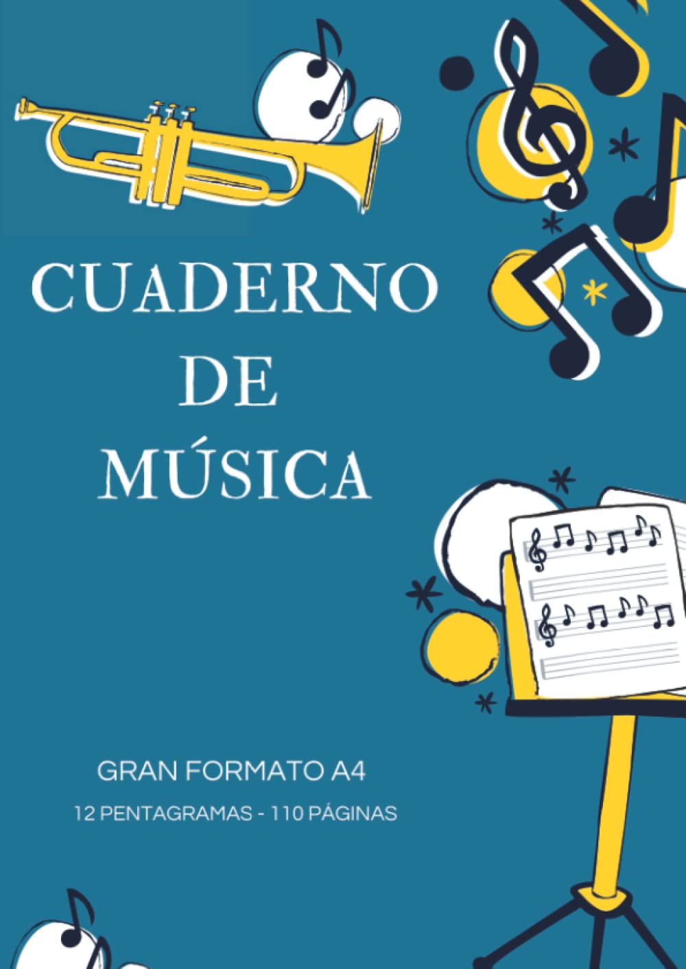 Cuaderno de música: Cuaderno de pentagramas | 12 pentagramas por 110 ...