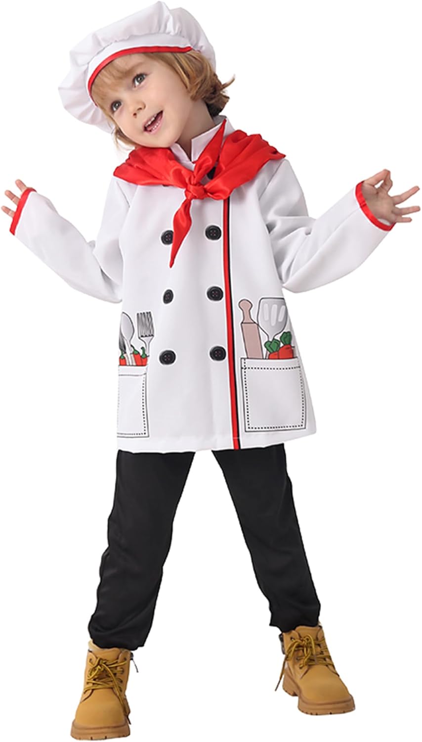 Amazon.com: YONGHS Kids Chef Uniform Outfit Chef Hat Scarf Set | Boys ...