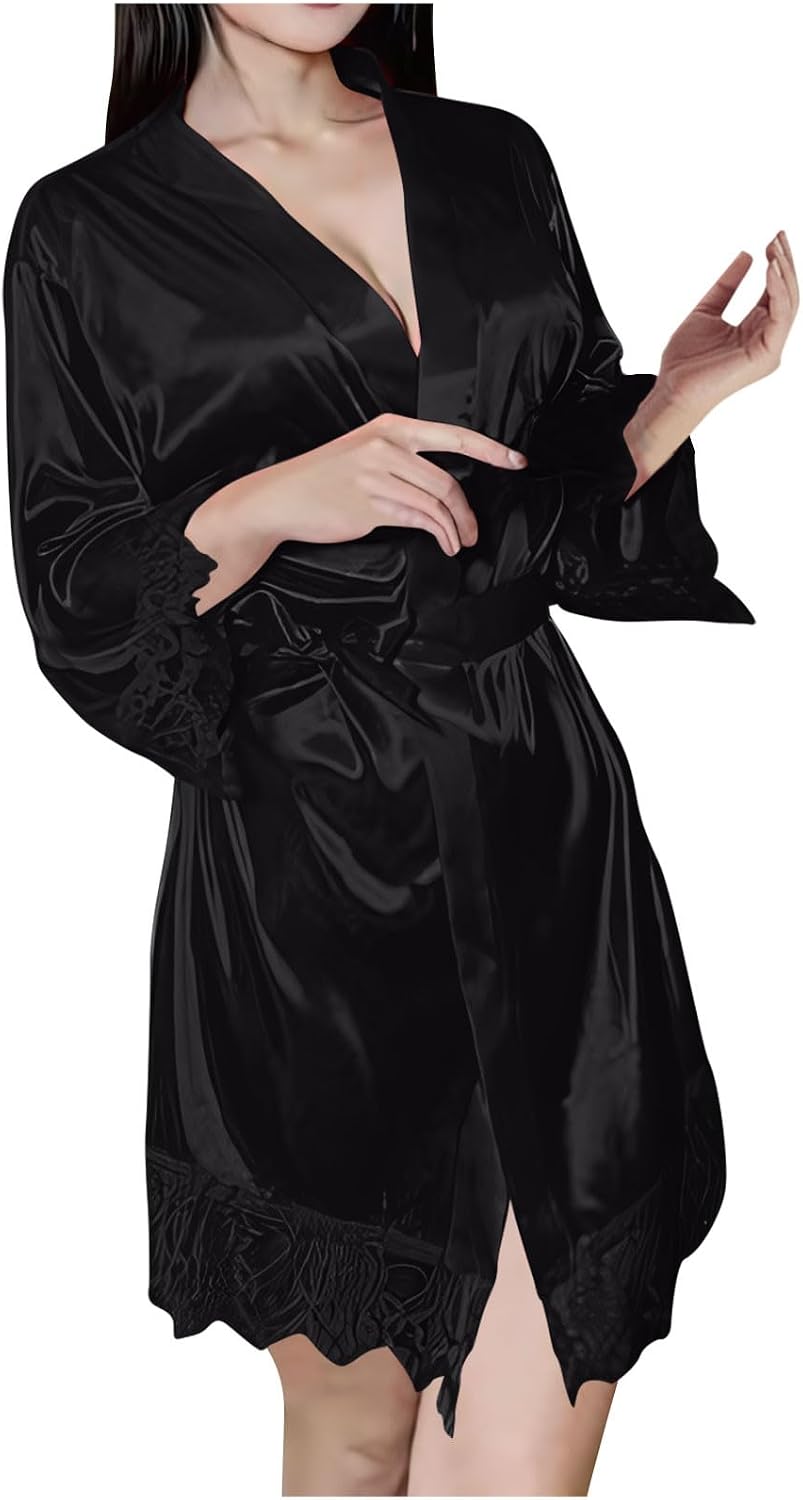 FZYLQY Silk Robes for Women Sexy Lace Kimonos Bridal Silky Robes for ...