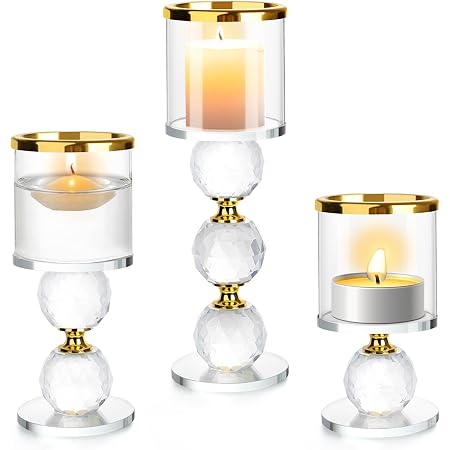 Amazon.de: ERWEY Kerzenständer 3er Set Kristall Kerzenhalter ...