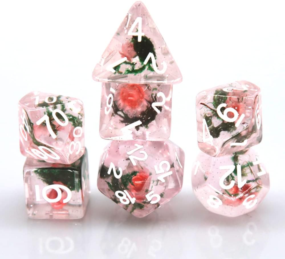 Amazon.com: HS Flower Dice Pink and Blue Dice Polyhedral 7-Die Dice Set ...
