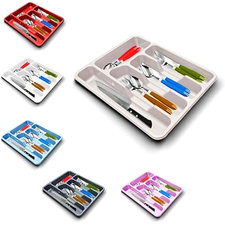 Wham Silver 5 Compartment Plastic Cutlery Holder Tray Drawer Organiser ...