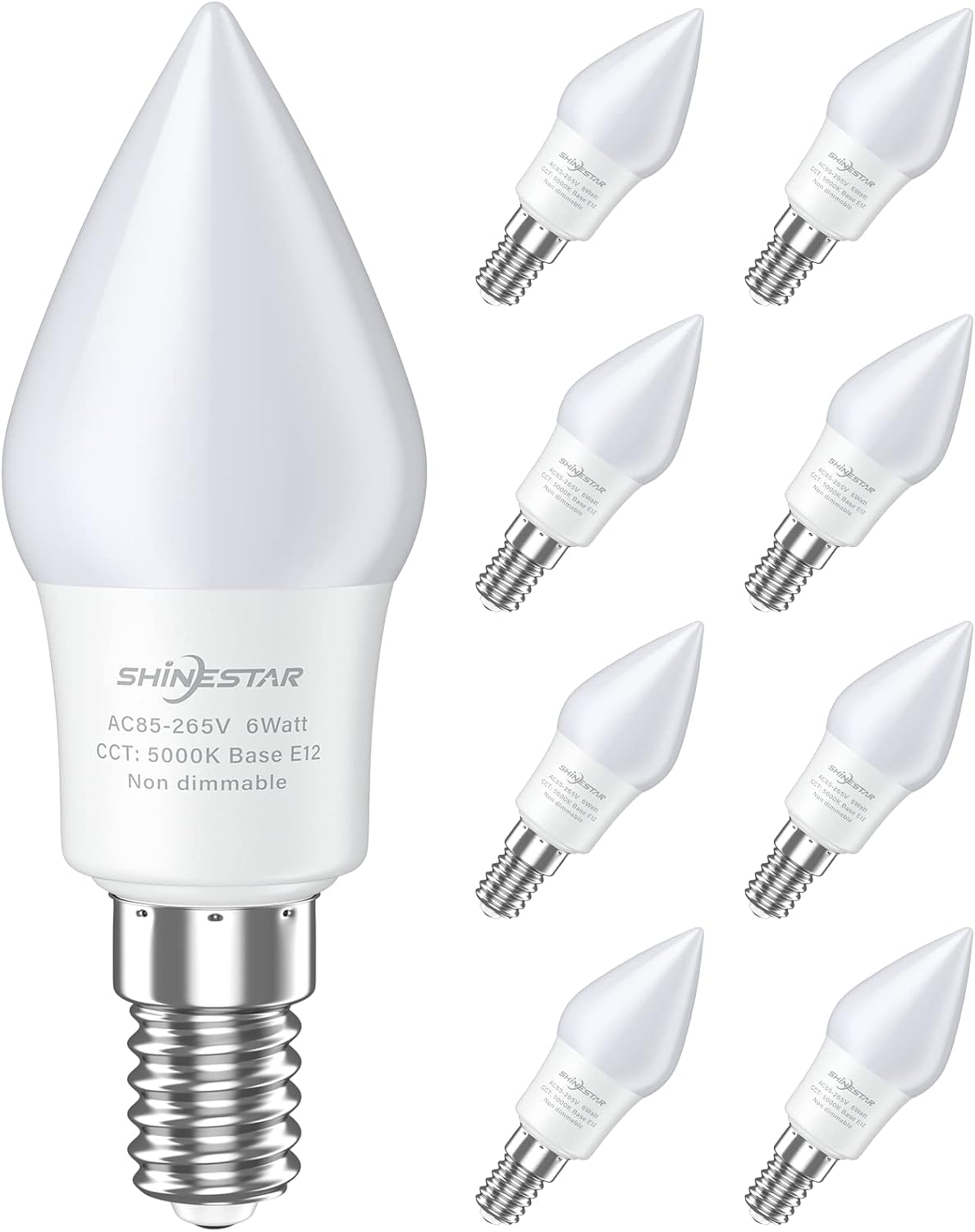 SHINESTAR 8-Pack Ceiling Fan Light Bulbs, 120v 60w Equivalent, E12 Led ...