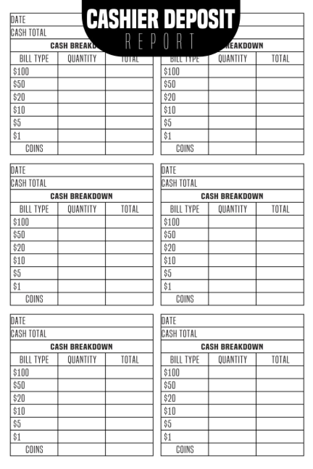Amazon.com: cashier deposit report: Cashier's Deposit Report Log Book ...