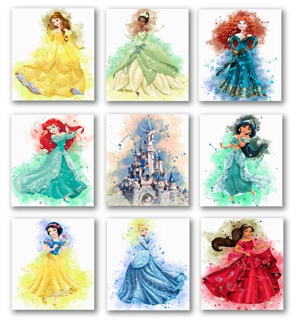 OrtixArt – Princess Wall Art – Princess Poster Watercolor Prints Set of ...