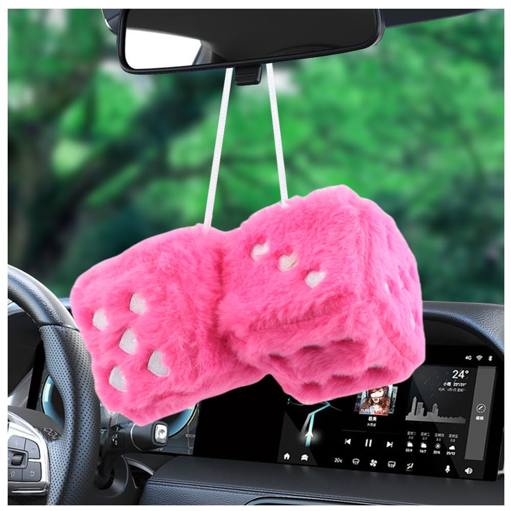 Amazon.com: Fuzzy Dice for Rear View Mirror with Suction Cup,Cute ...