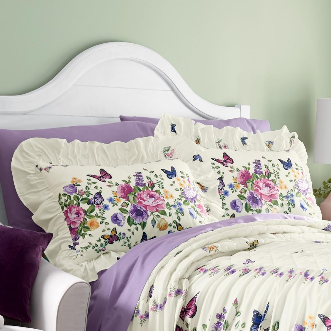 Amazon.com: Montgomery Ward Butterfly Floral Ruffled Pillow Sham ...