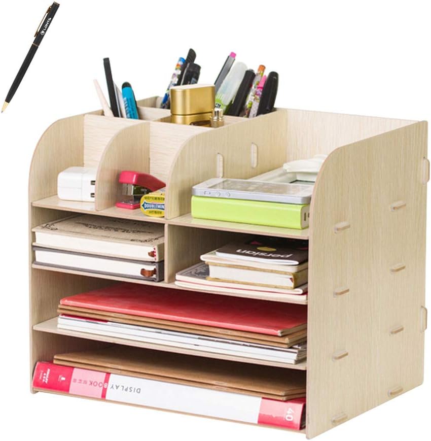 Wooden Tidy Desk Organiser Desktop Storage Box with Dividers Drawers ...