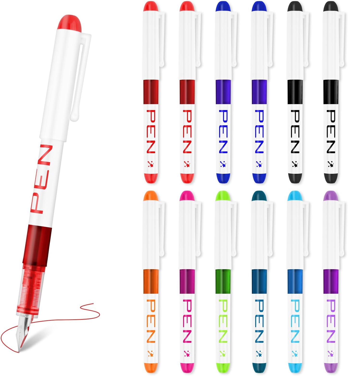 Amazon.com : Mulaibdin 12 Pcs Disposable Fountain Pens, Multicolor Ink ...