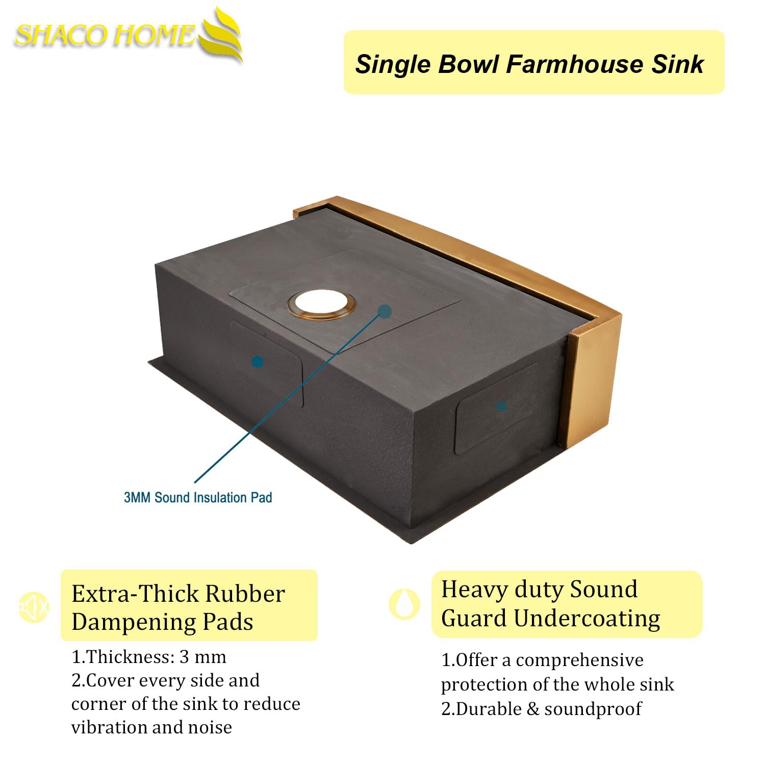 Snapklik.com : SHACO Gold Farmhouse Sink, 33 Inch Gold Stainless Steel ...