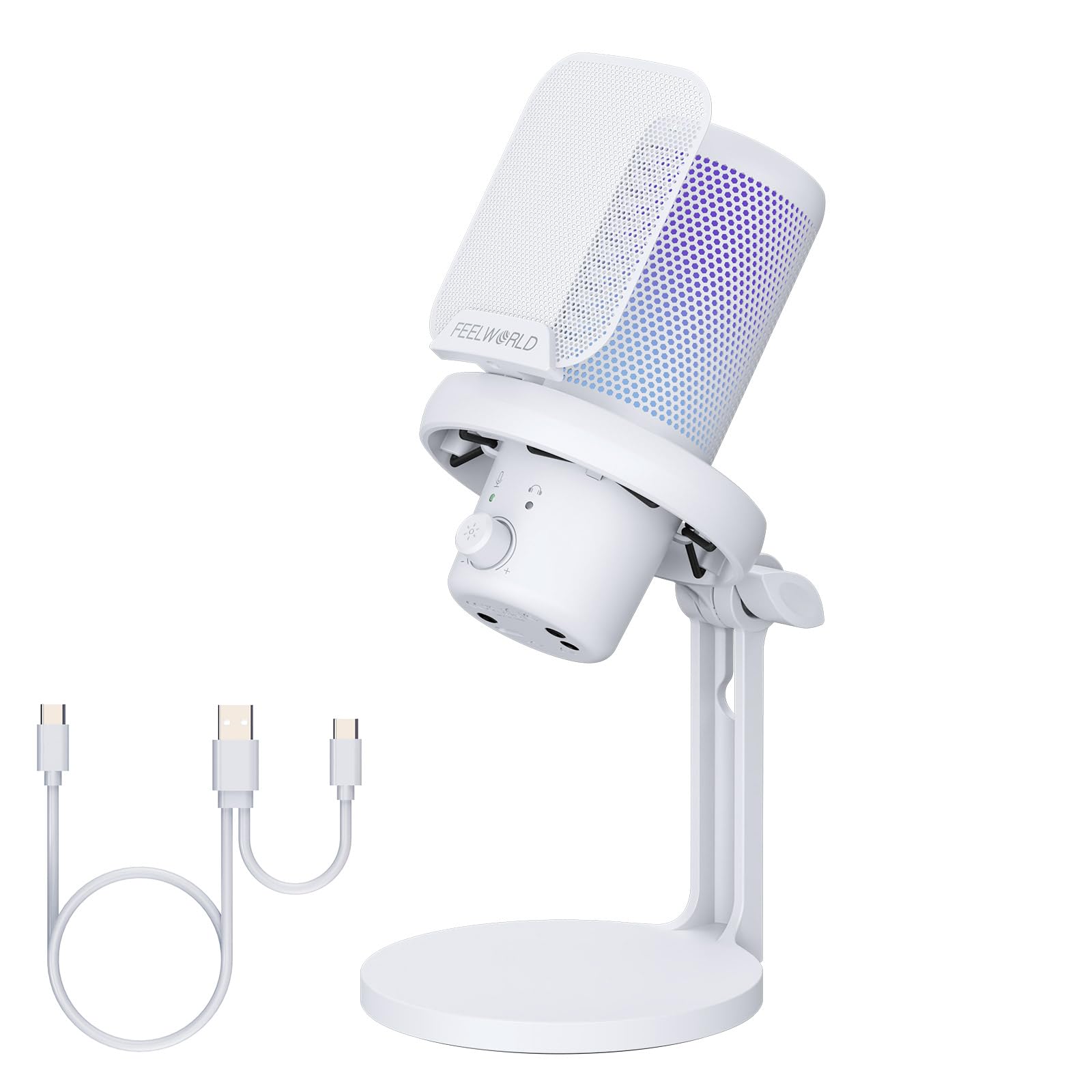 Amazon.com: FEELWORLD VM1 White Gaming PC USB Microphone Condenser Mic ...