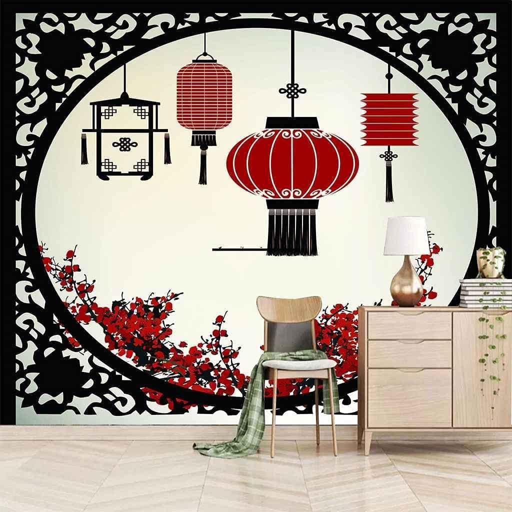 Chinese Red Lantern Painting Photo 3D Wall Mural Wallpaper Wall Papers ...