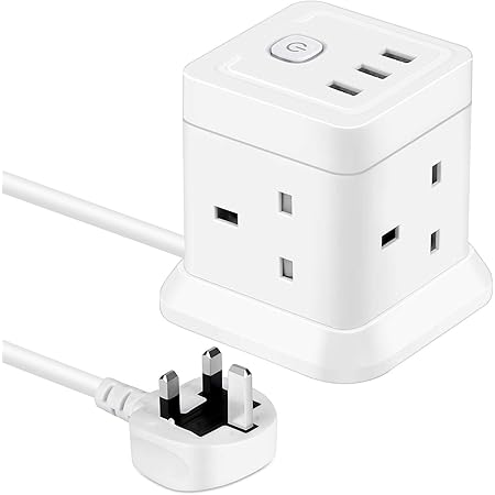 Cube Extension Lead with 3 USB Slots 13A 3250W Hulker 4 Gang Plug ...