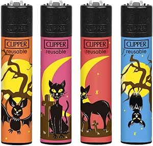 Lot de 4 Briquets Clipper Halloween Black Cats Rechargeables : Amazon ...