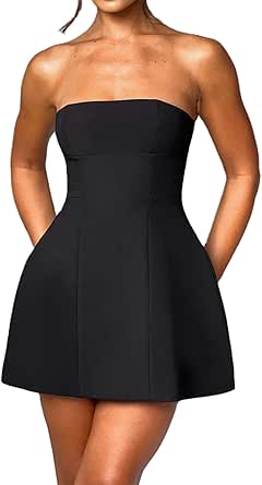 Amazon.com: Owl's-Yard Women's Strapless Tube Mini Dress, Summer ...