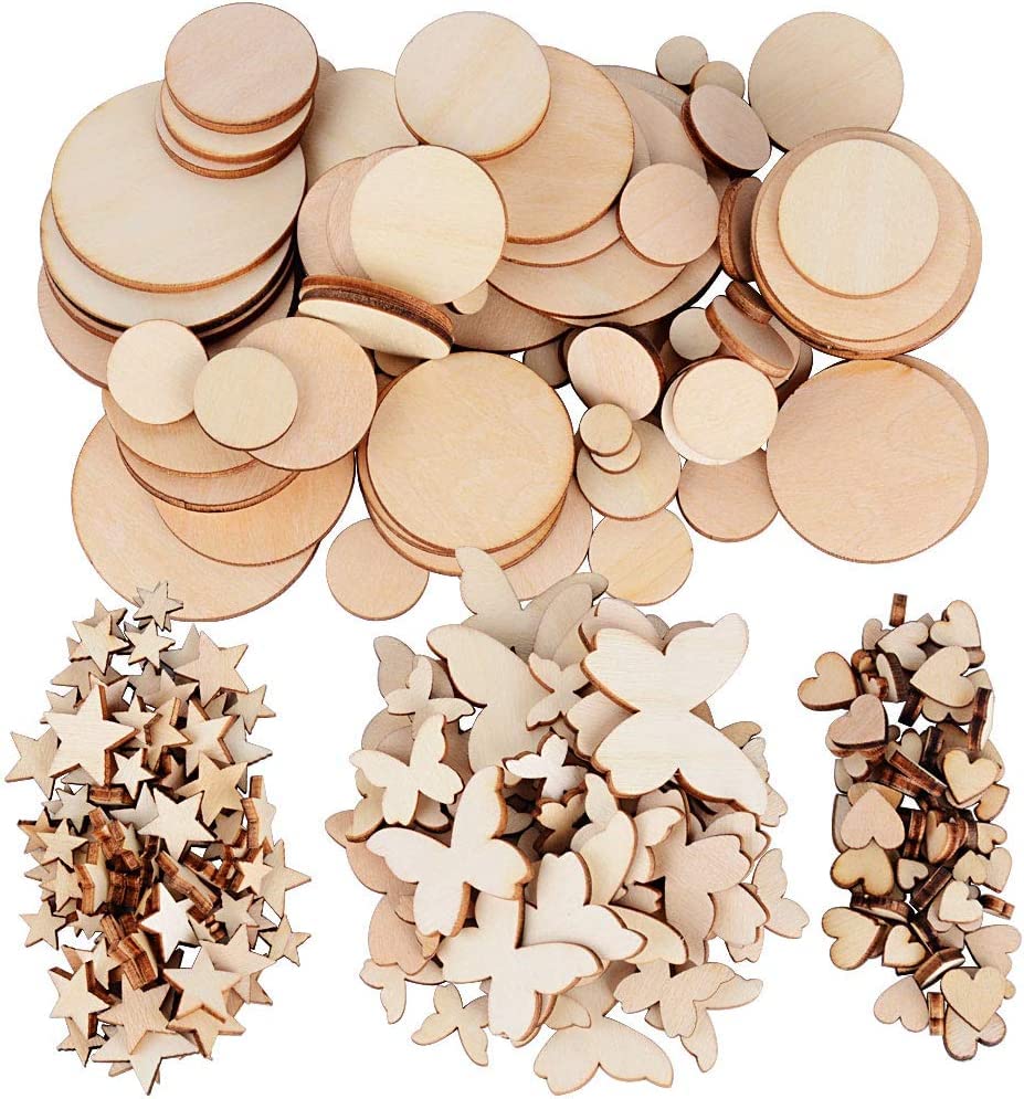 Pack of 200 Assorted Size Wooden Craft Shapes - Wooden Embellishments ...