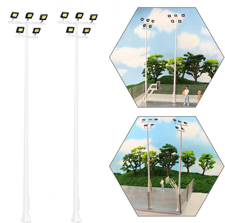 Evemodel 2pcs Model Railway HO Scale Plaza Lamppost 5 leds 16cm 1:87 ...